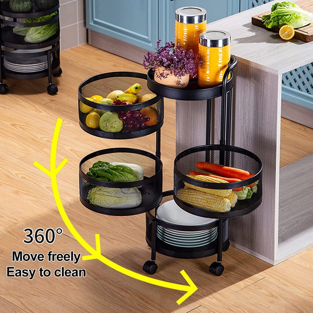 5 Layer 360 degree rotating vegetable shelf Kitchen storage rack ...